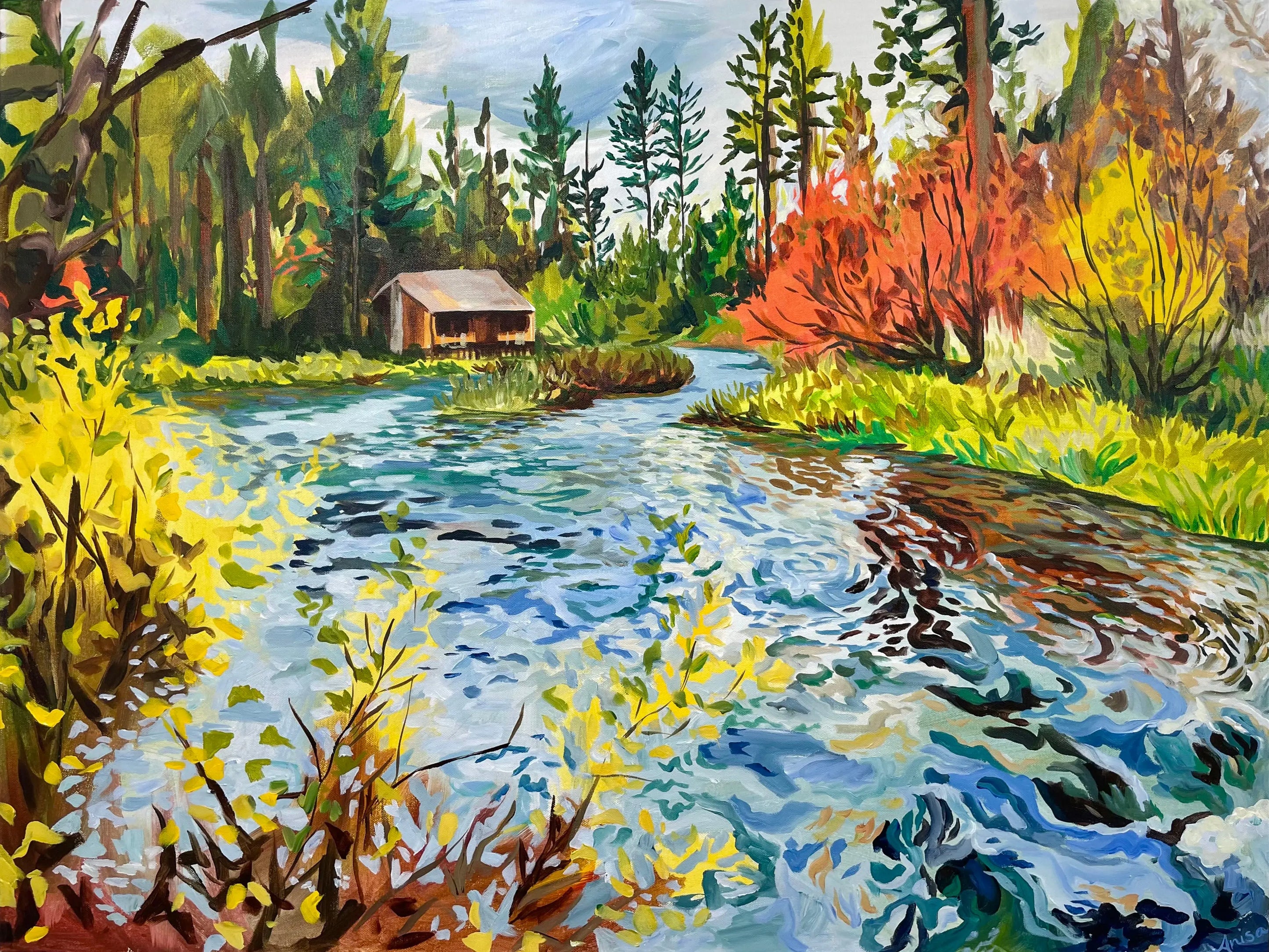 Metolius River in the Fall | 30x40 – anisa asakawa